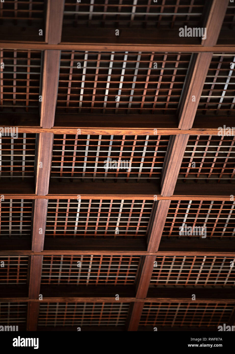 Japanese wooden ceiling with square beams details background Stock ...