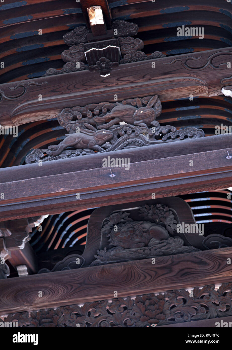 Japanese wooden ceiling with intricate designs and details background ...