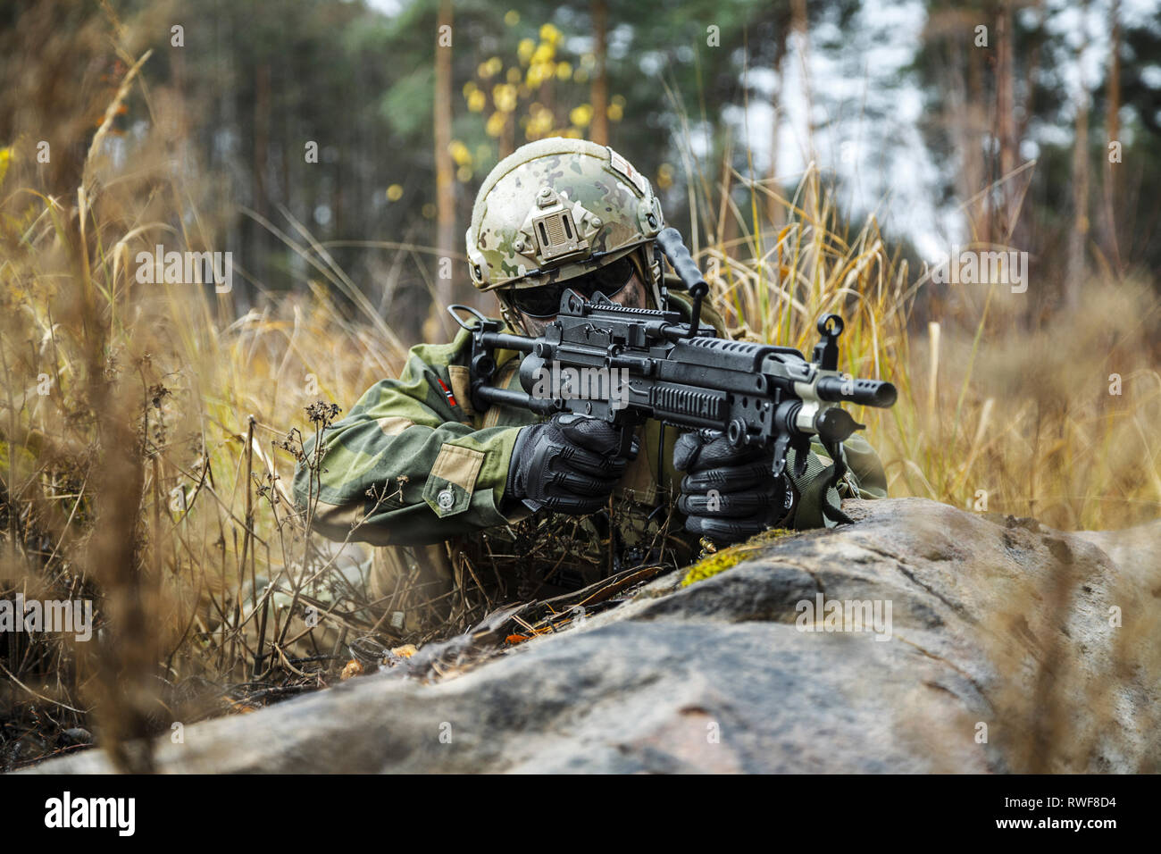 Norwegian Rapid reaction special forces FSK soldier firing in the ...
