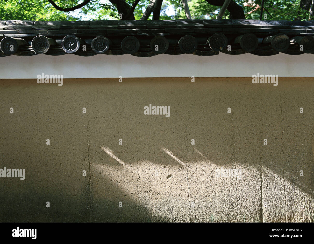 old japanese wall with roof ending detail retro vintage background ...