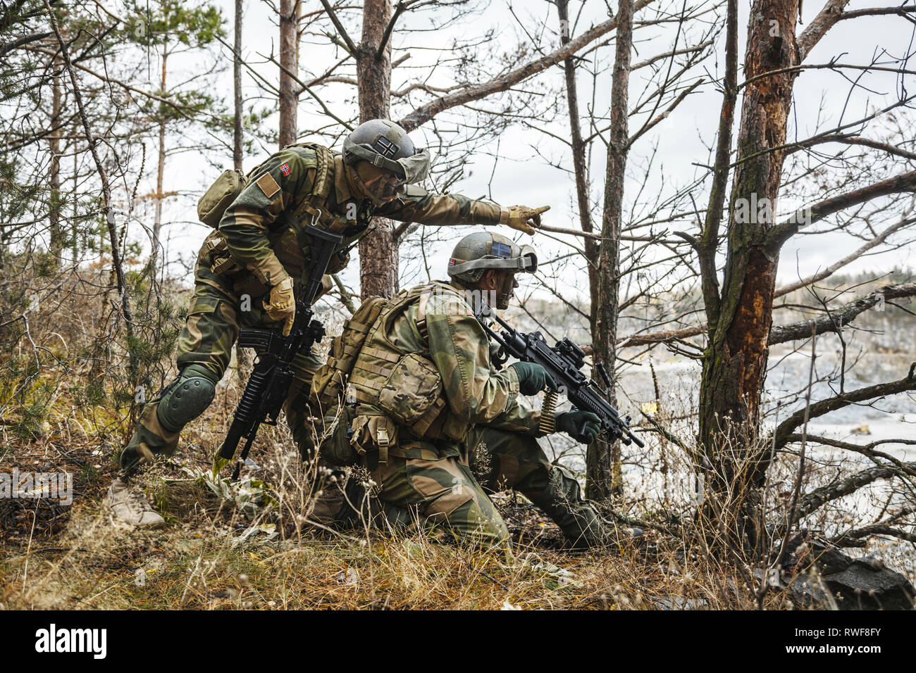 Norwegian Rapid reaction special forces FSK soldiers scouting in the ...
