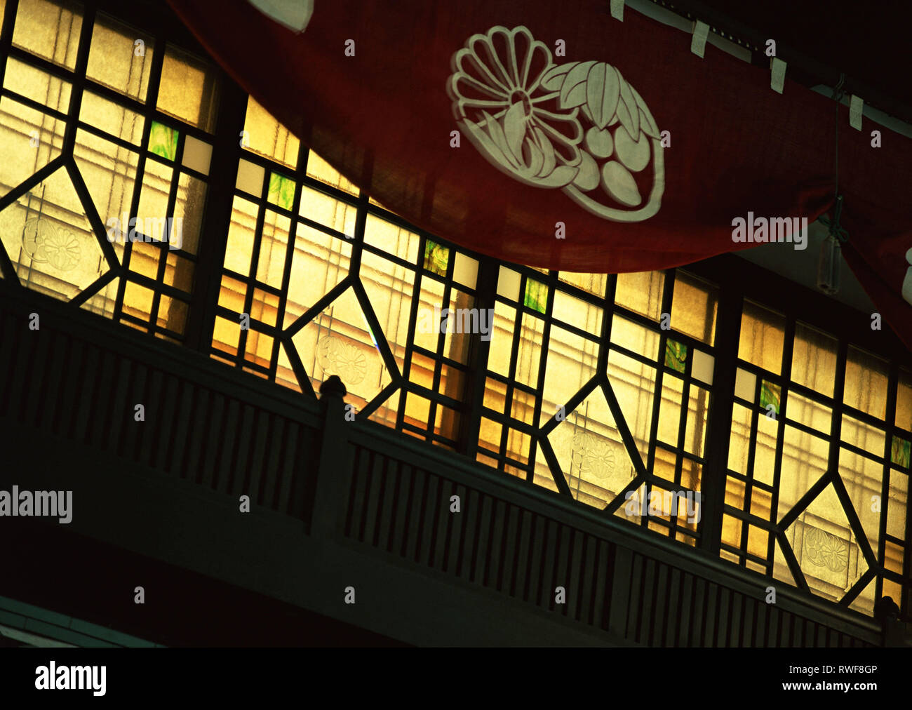 Japanese old traditional windows background with wooden railings Stock ...