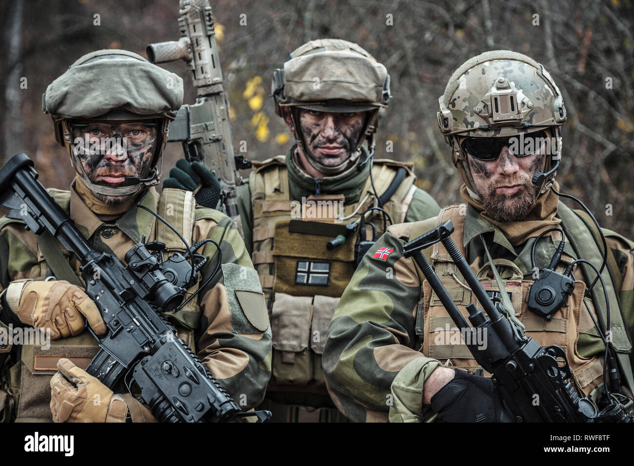 Norwegian rapid reaction special forces FSK soldiers in field uniforms ...