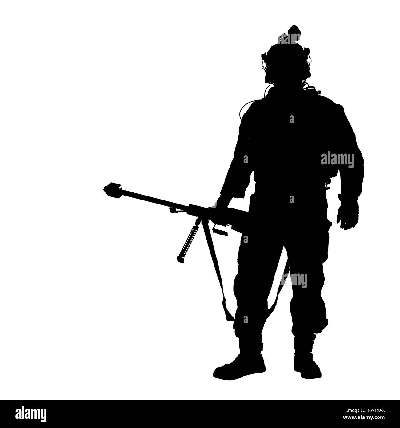 Security forces silhouette with weapon, studio shot Stock Photo - Alamy