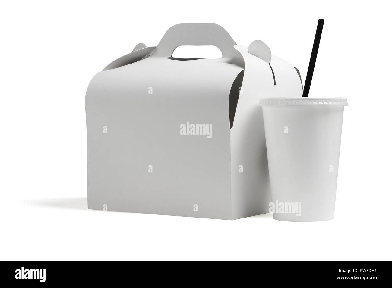Paper Cup and Lunch Box on White Background Stock Photo - Alamy