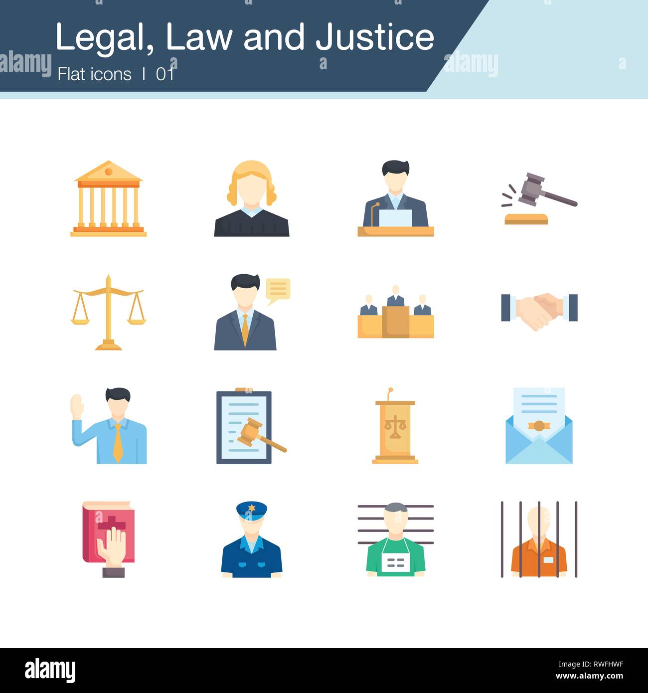 Legal, Law and Justice icons. Flat design. For presentation, graphic ...