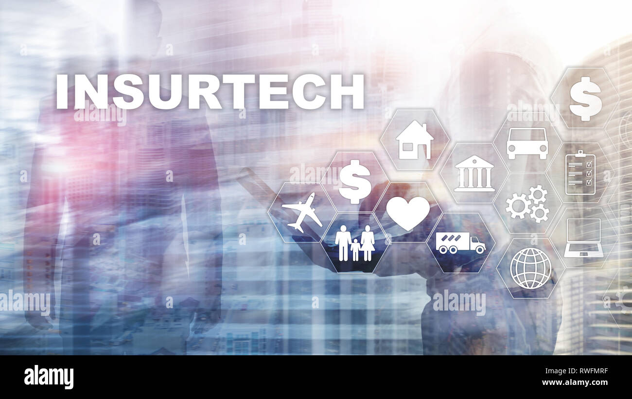 Insurance technology Insurtech concept. Inscription on a virtual screen ...