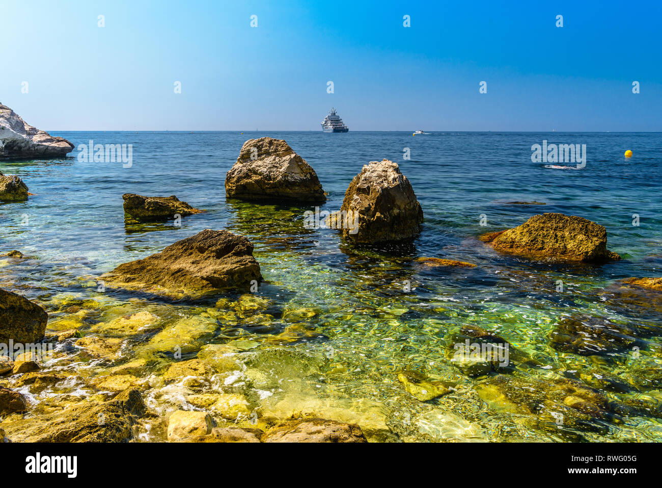 Sea beach with stones and rocks, Beausoleil, Nice, Nizza, Alpes ...
