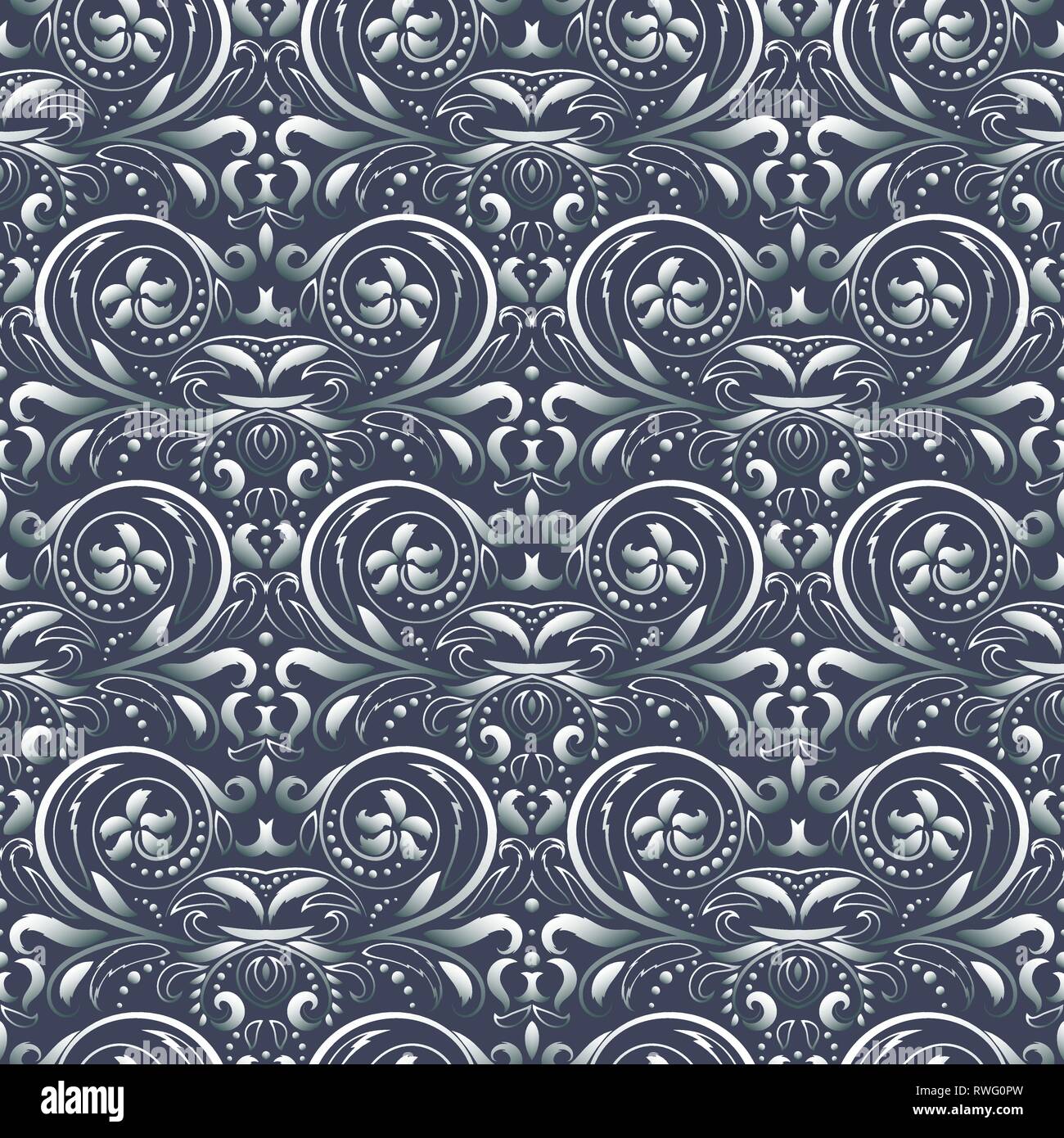 Symmetric seamless blue pattern. Decorative background in Baroque style ...