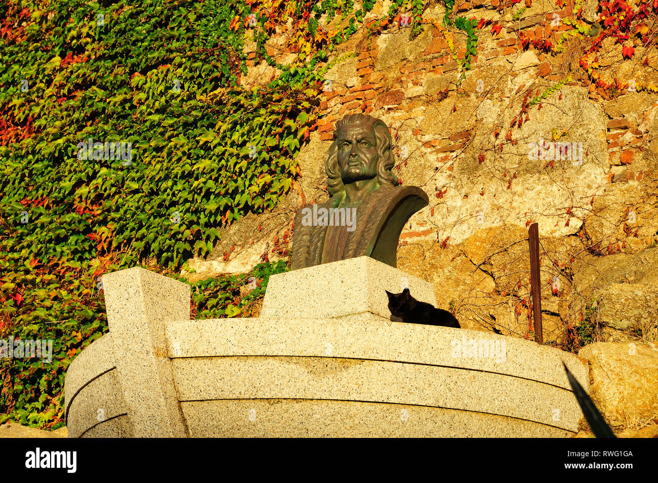 statue of Christopher Columbus in a boat, Calvi, Corsica, France Stock ...