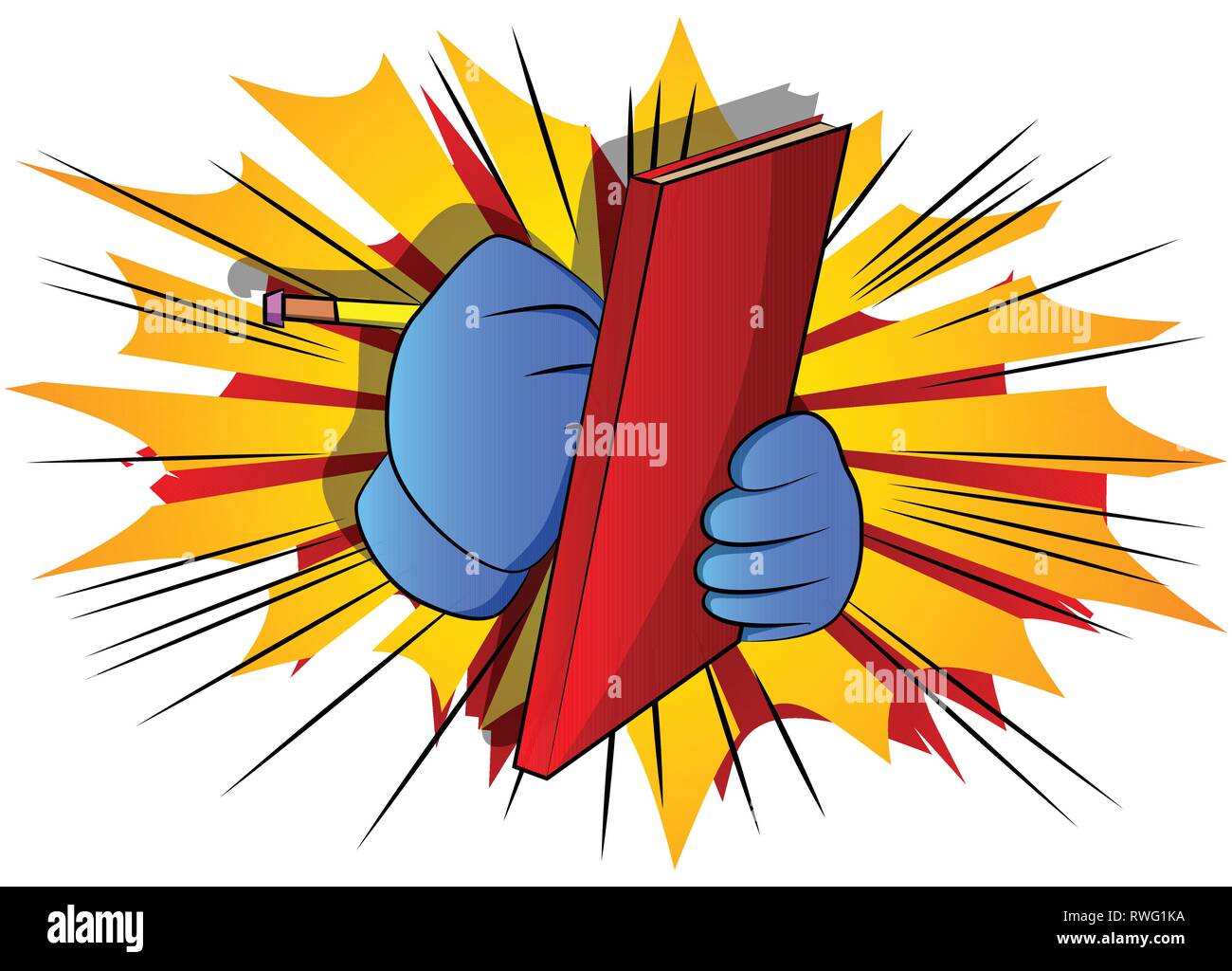 Vector cartoon hand writing with pencil on a books cover. Illustrated ...