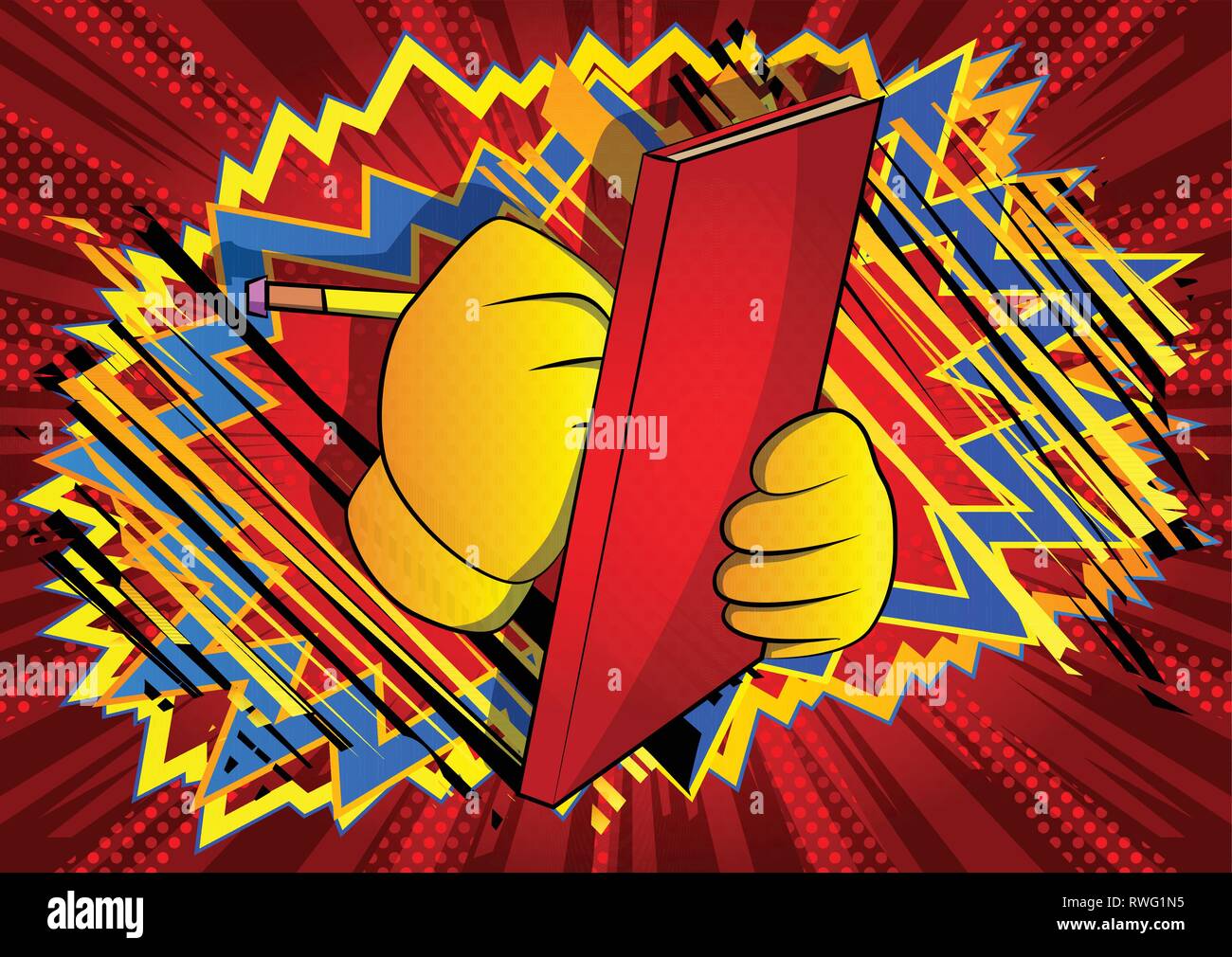 Vector cartoon hand writing with pencil on a books cover. Illustrated ...