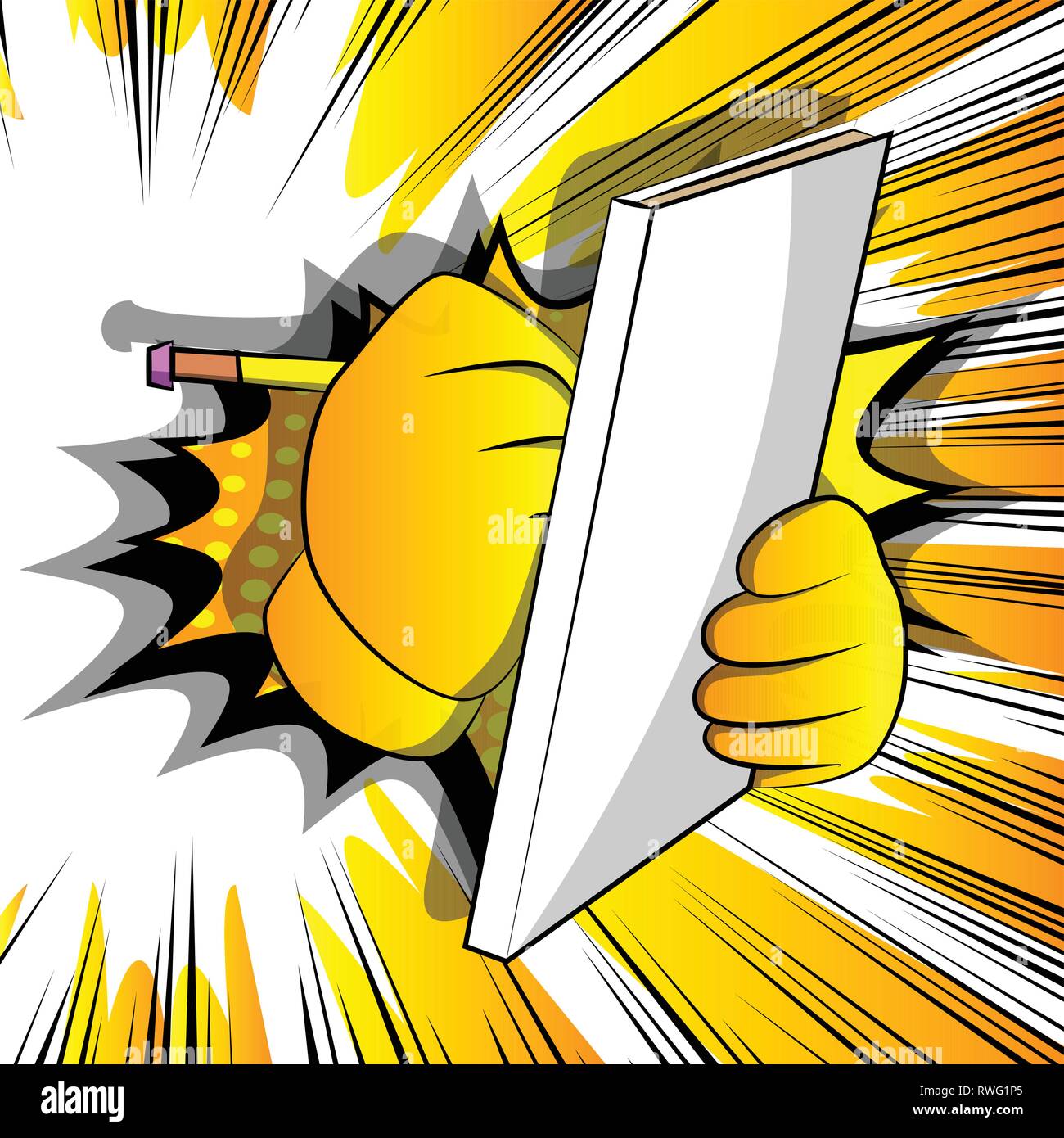 Vector cartoon hand writing with pencil on a books cover. Illustrated ...