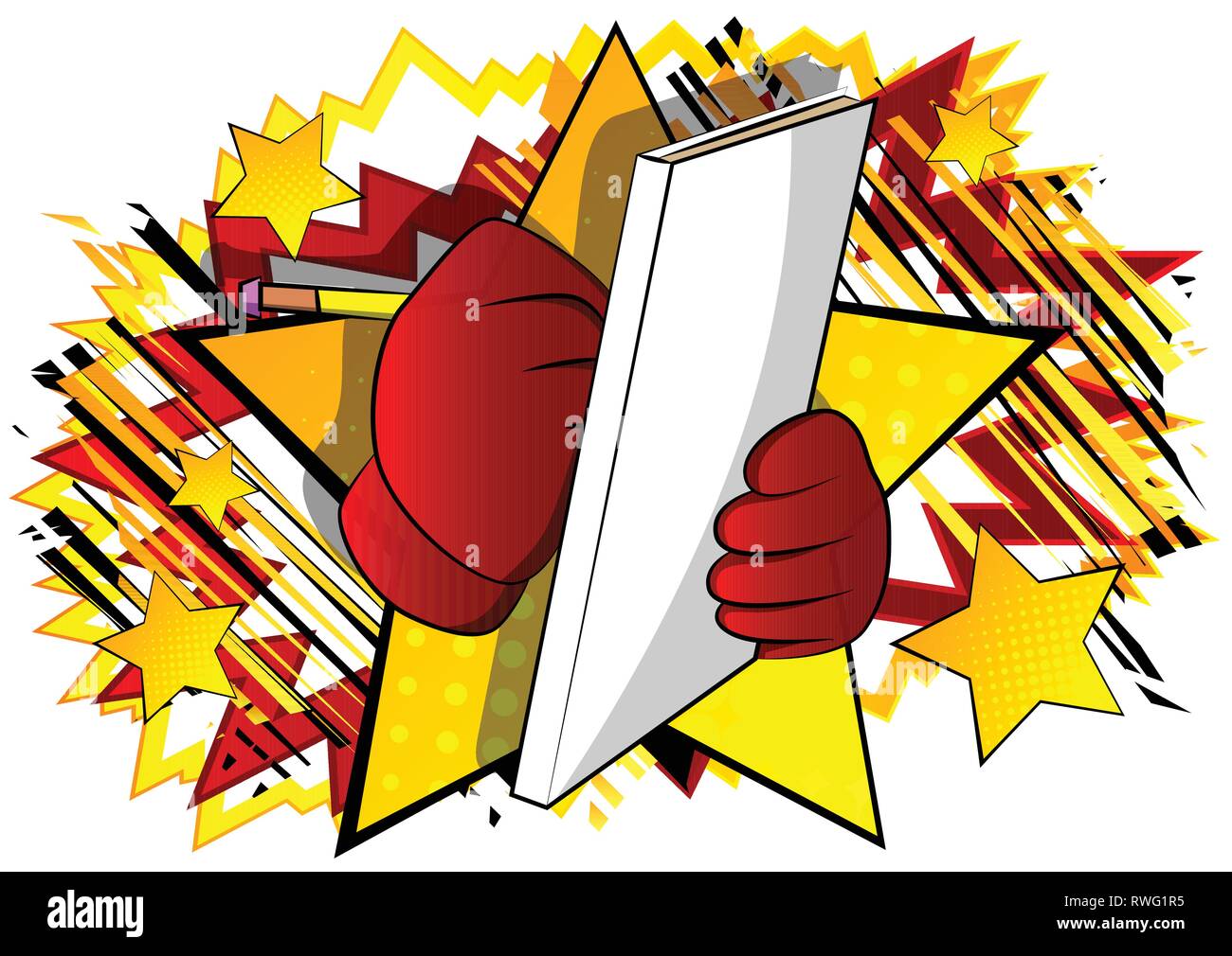 Vector cartoon hand writing with pencil on a books cover. Illustrated ...