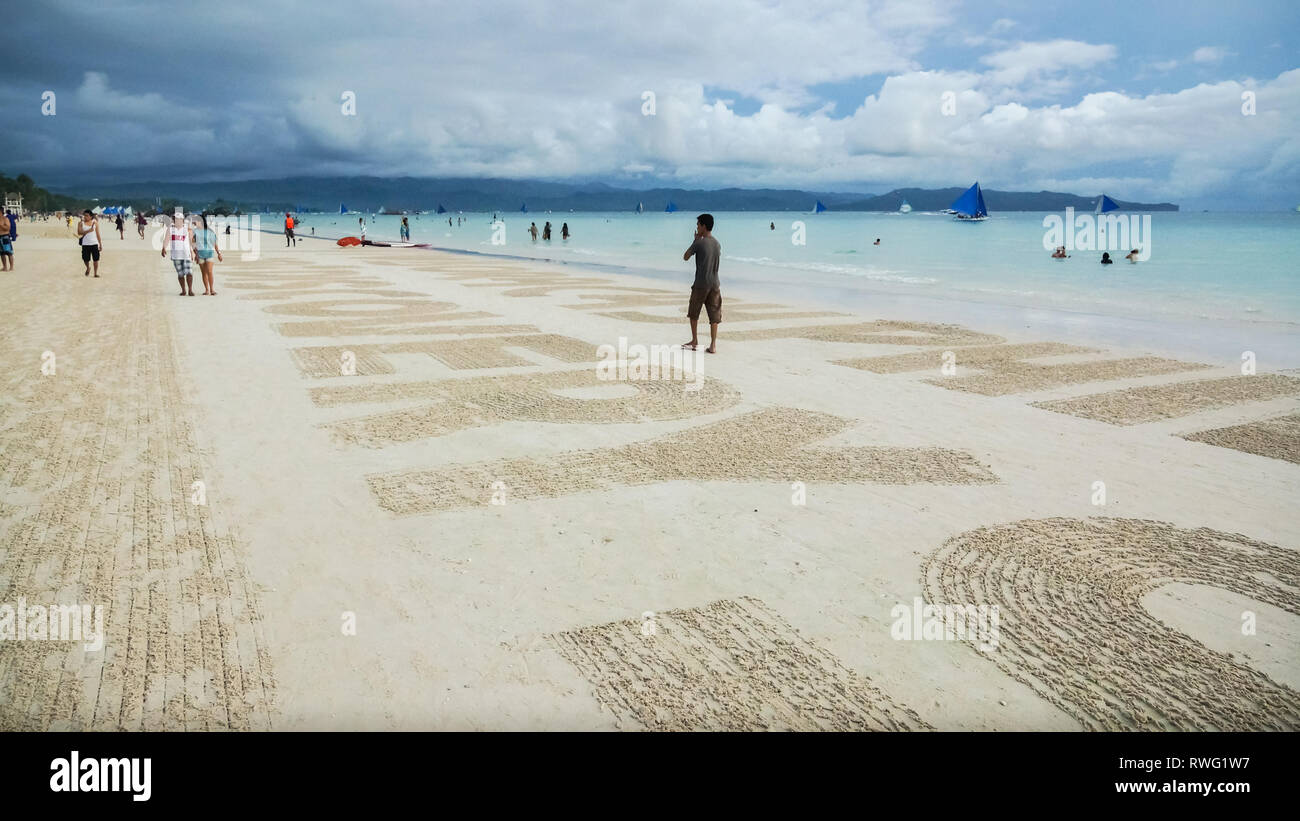 Large Words Raked Into Tropical Beach - Boracay Island, Panay ...