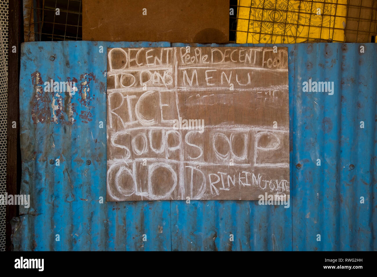 Homemade menu sign in Freetown, Sierra Leone Stock Photo - Alamy