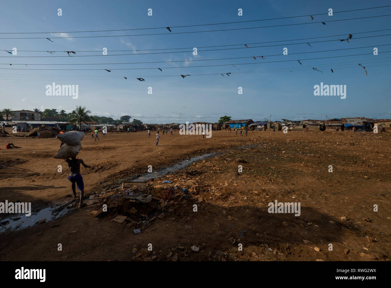 Kroo Bay, one of the worst slums in Freetown, Sierra Leone. The muddy ...