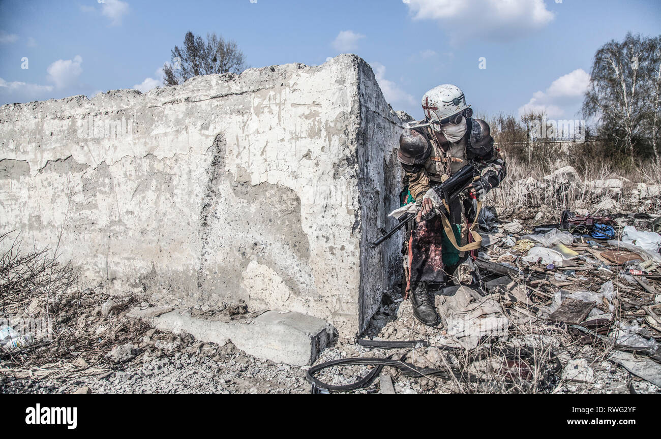 Post apocalyptic survivor creature with homemade weapons Stock Photo ...