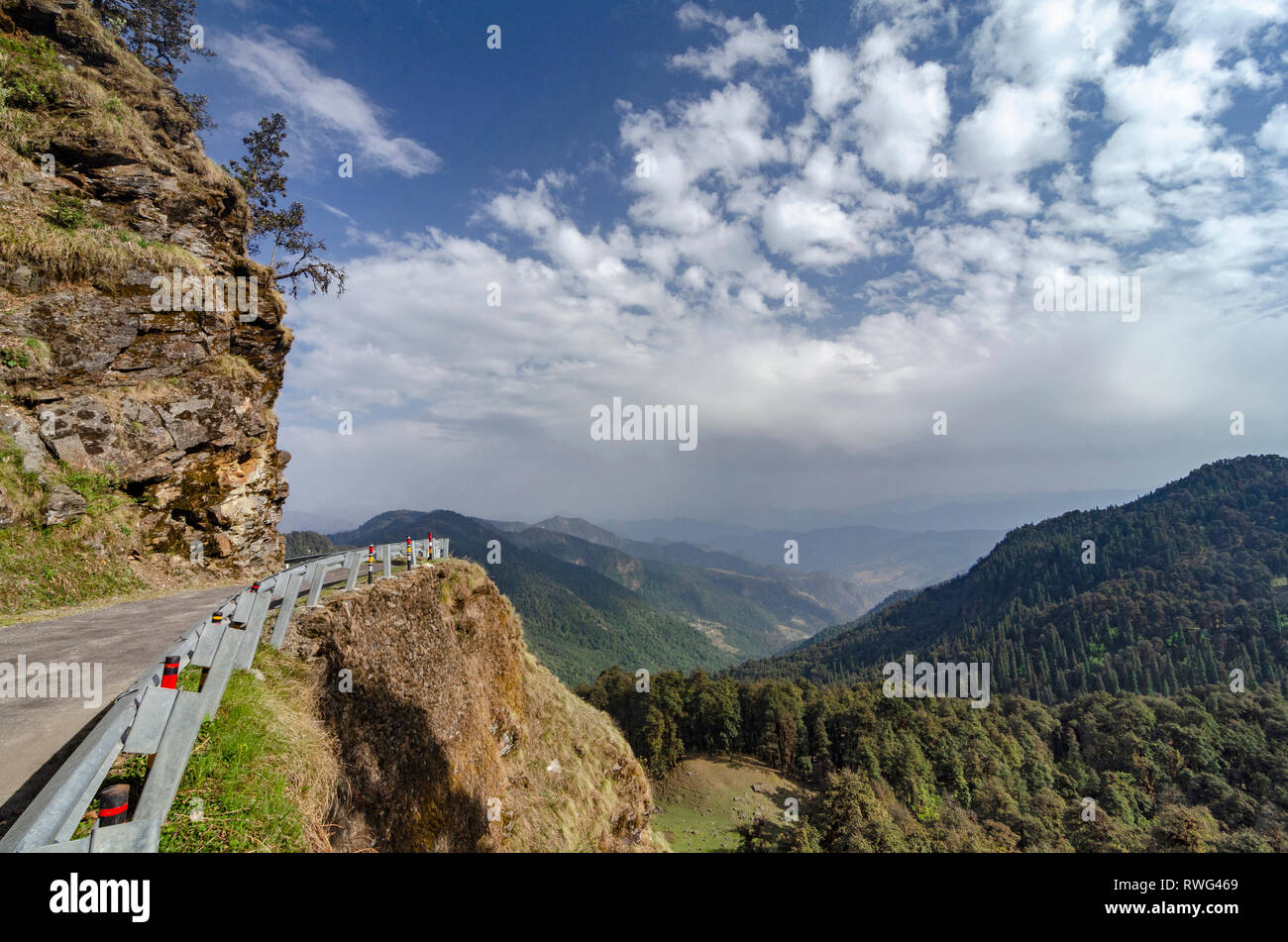 Valley and road view enroute Chopta, Garhwal, Uttarakhand, India Stock ...