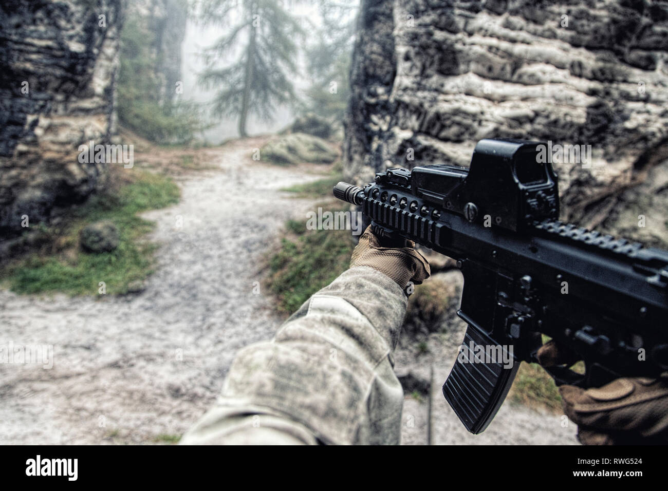 First person view of a private military contractor in action in the ...