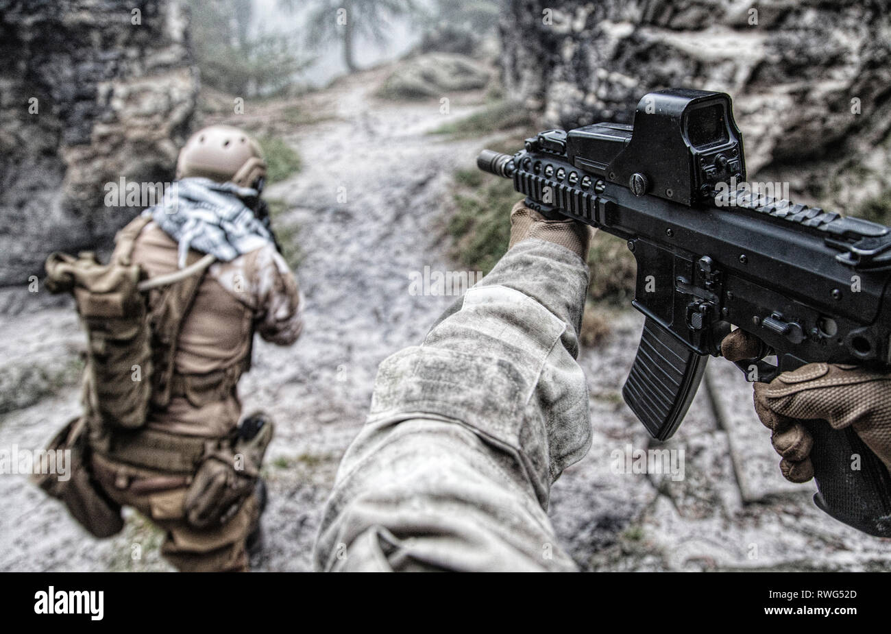 First person view of a private military contractor in action in the ...