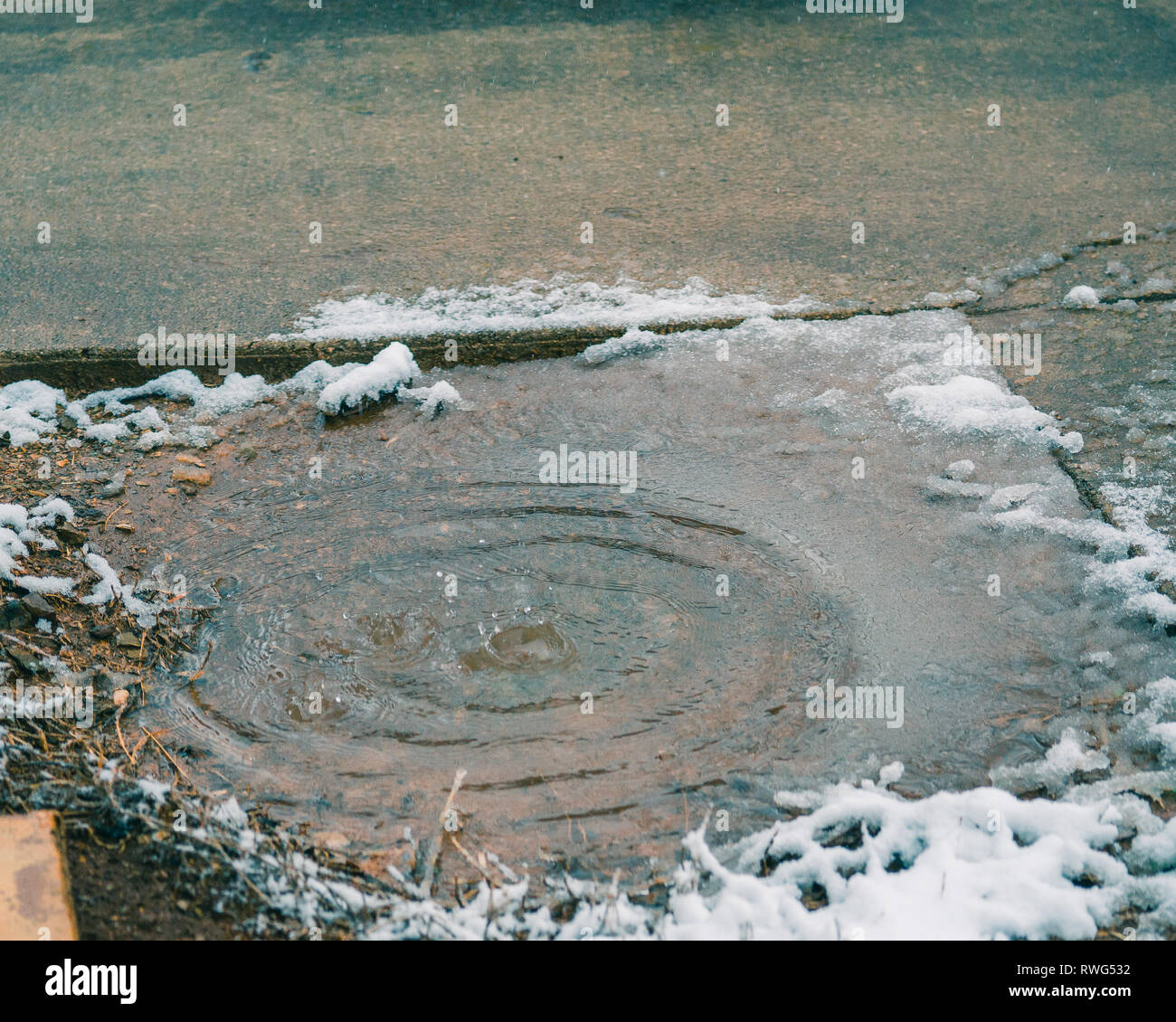 Snow melting into puddle Stock Photo - Alamy