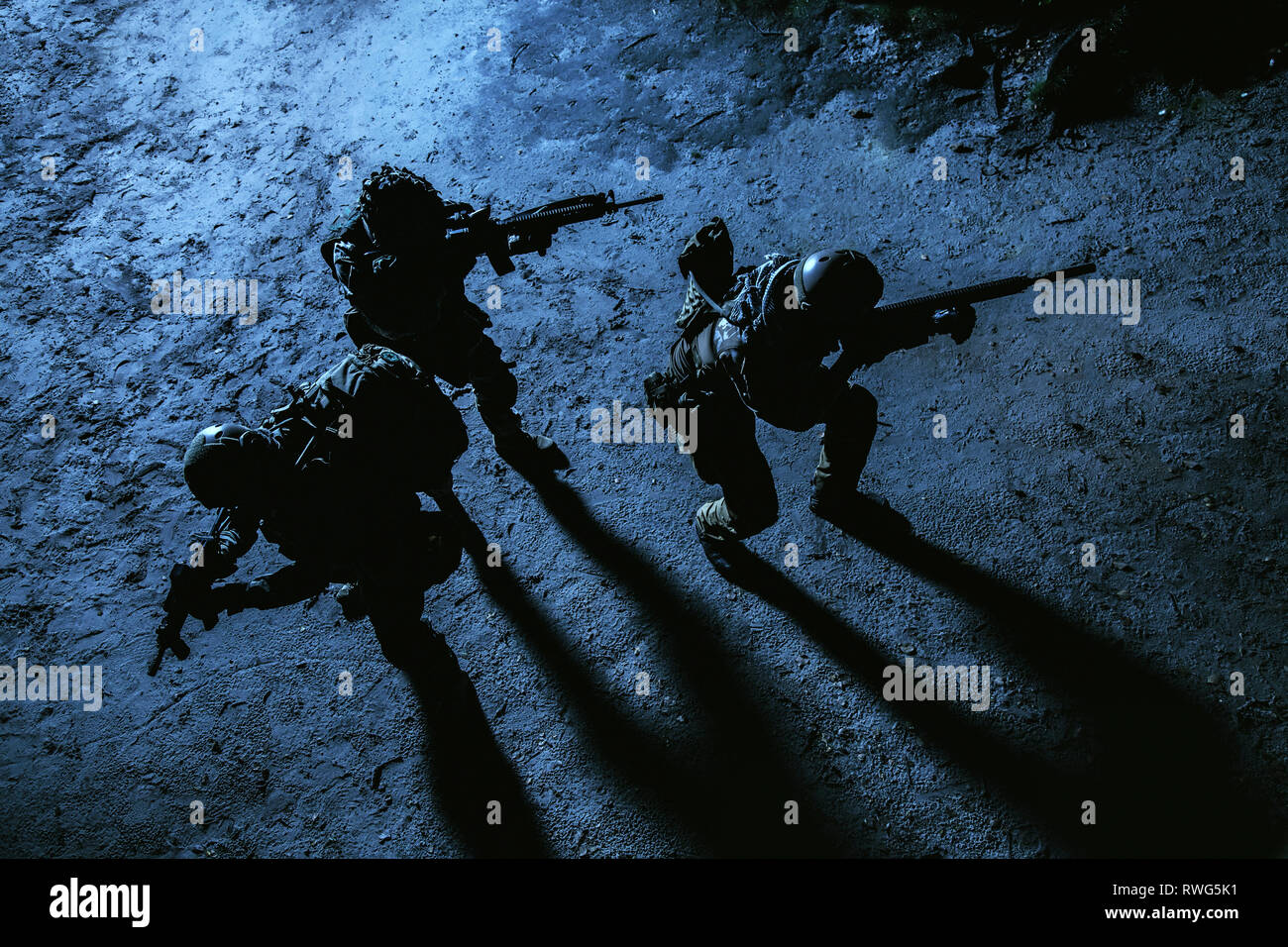 Black silhouette of soldiers at night, view from above Stock Photo - Alamy
