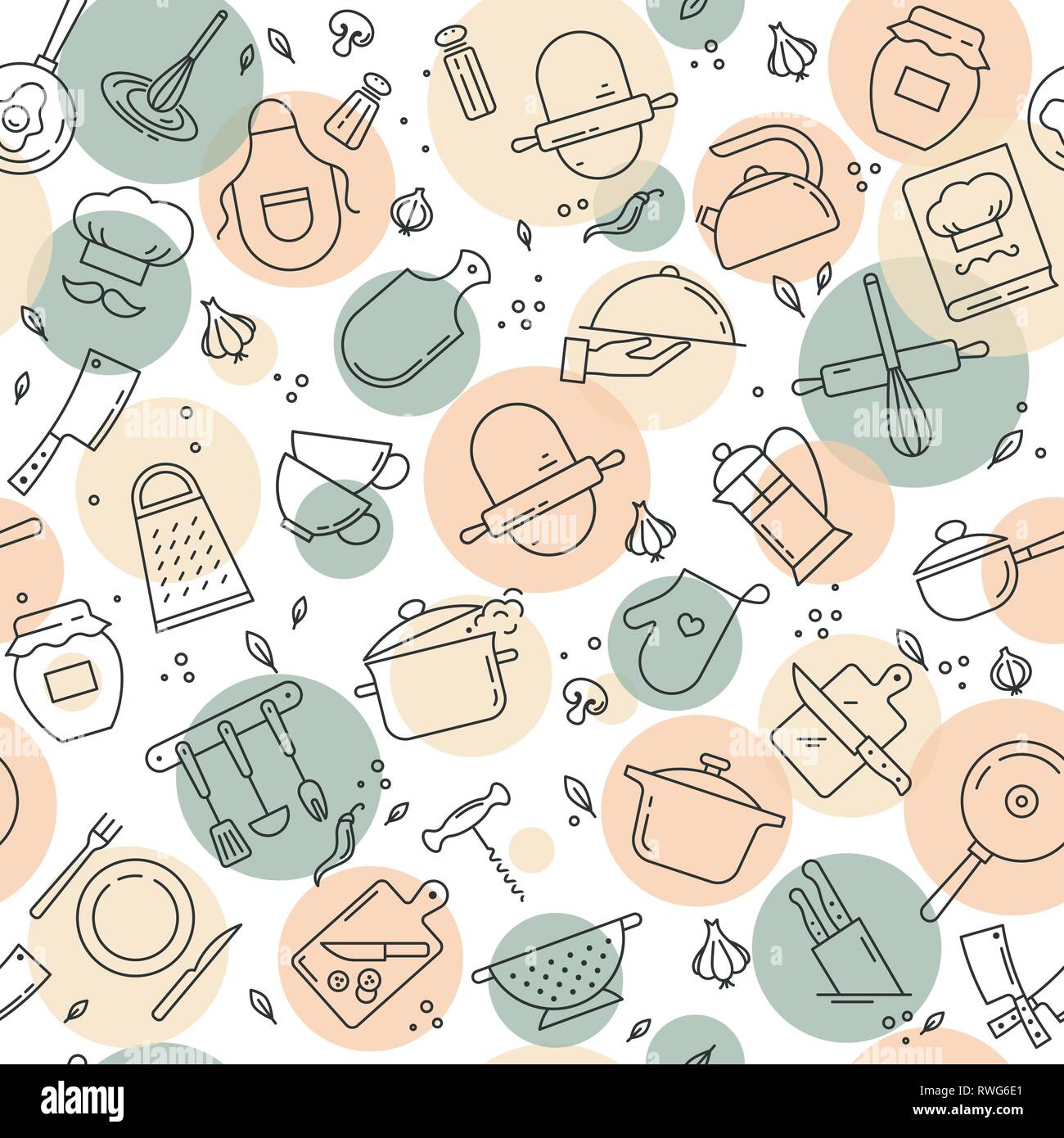 An original seamless pattern on the kitchen theme with a variety of ...
