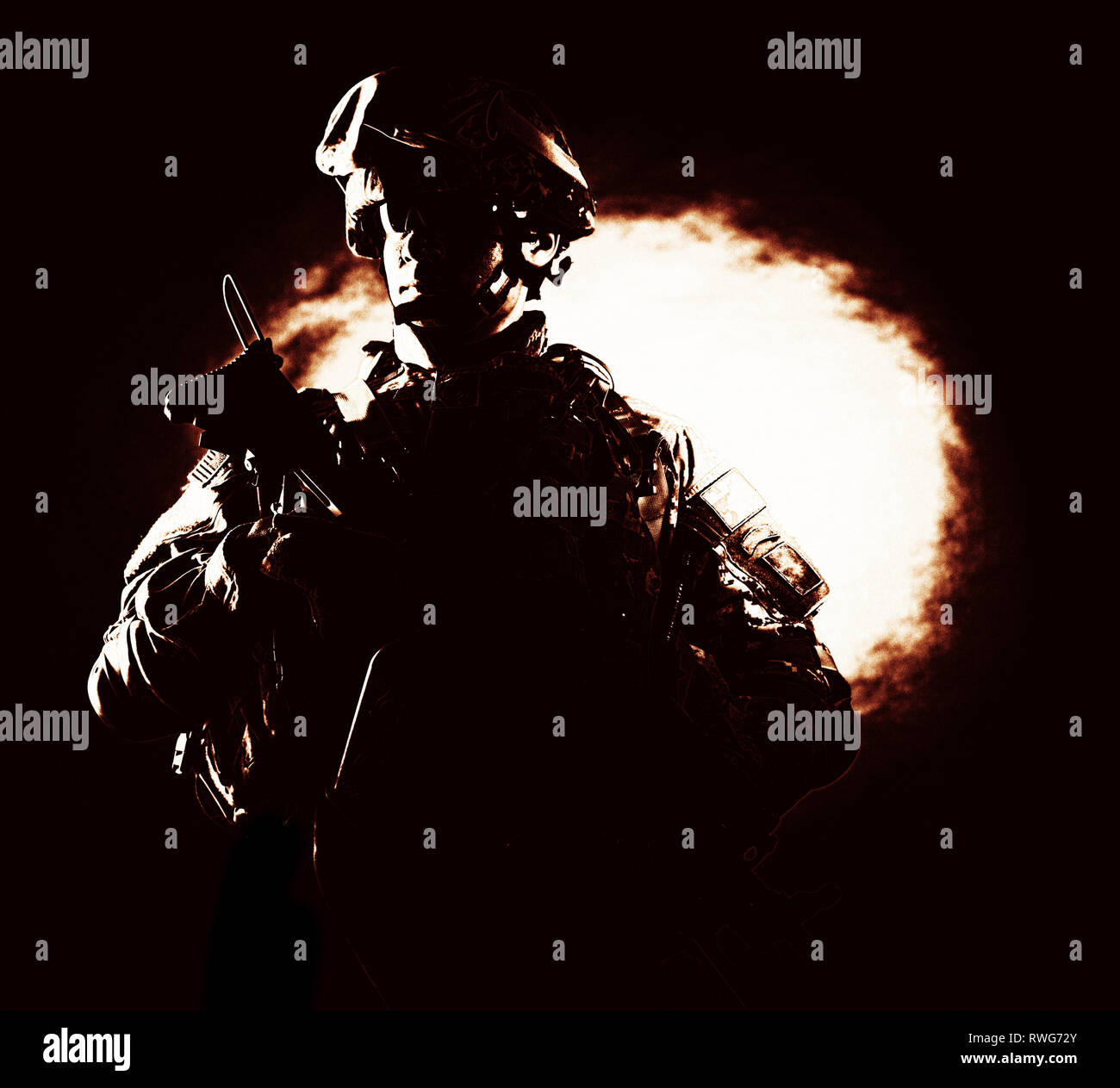 Army infantry shot on black background with fire Stock Photo - Alamy