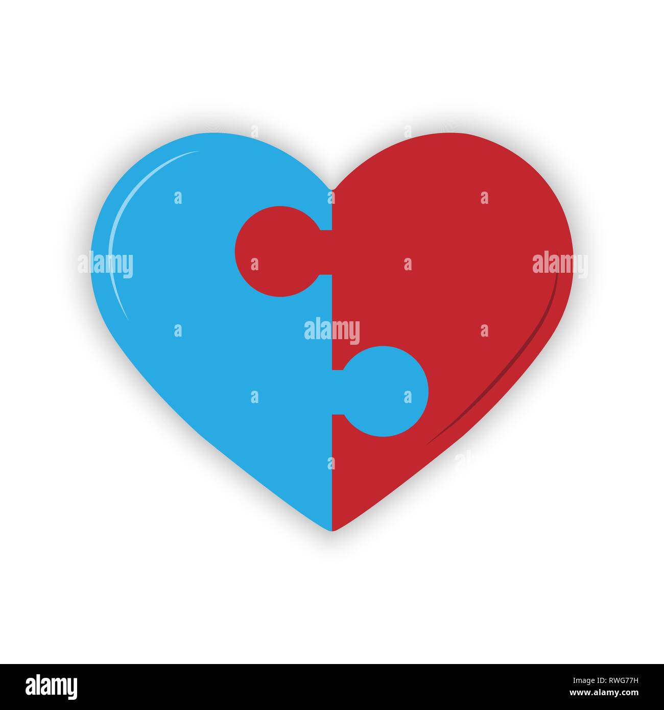 heart is made up of the red and blue halves of the puzzle Stock Vector ...