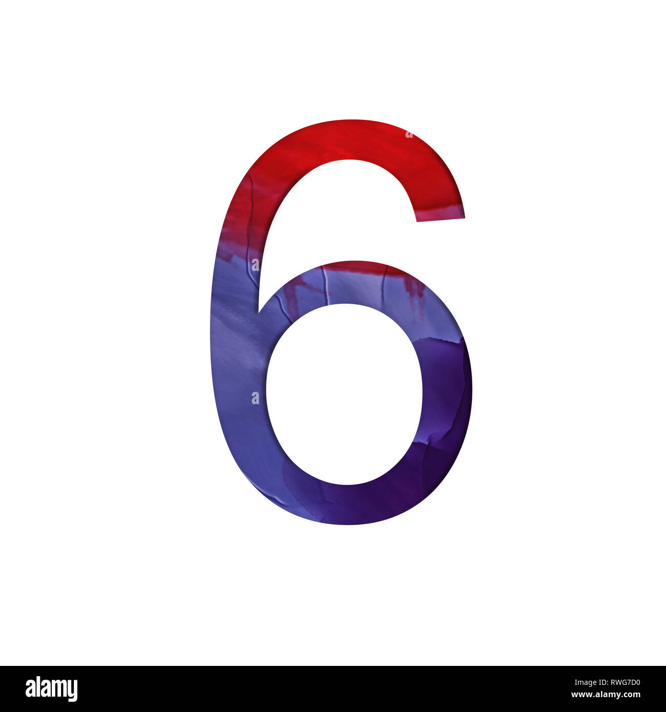 Number 6 illustration on isolated white background. Watercolor alphabet ...