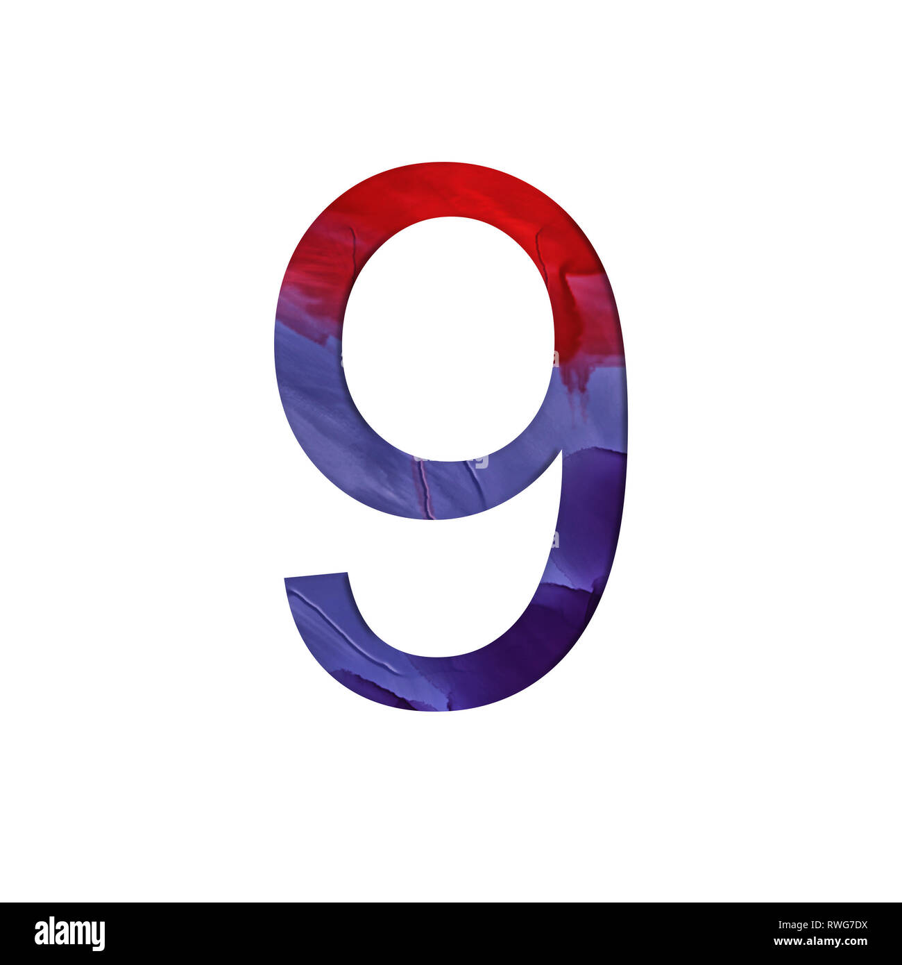 Number 9 illustration on isolated white background. Watercolor alphabet ...