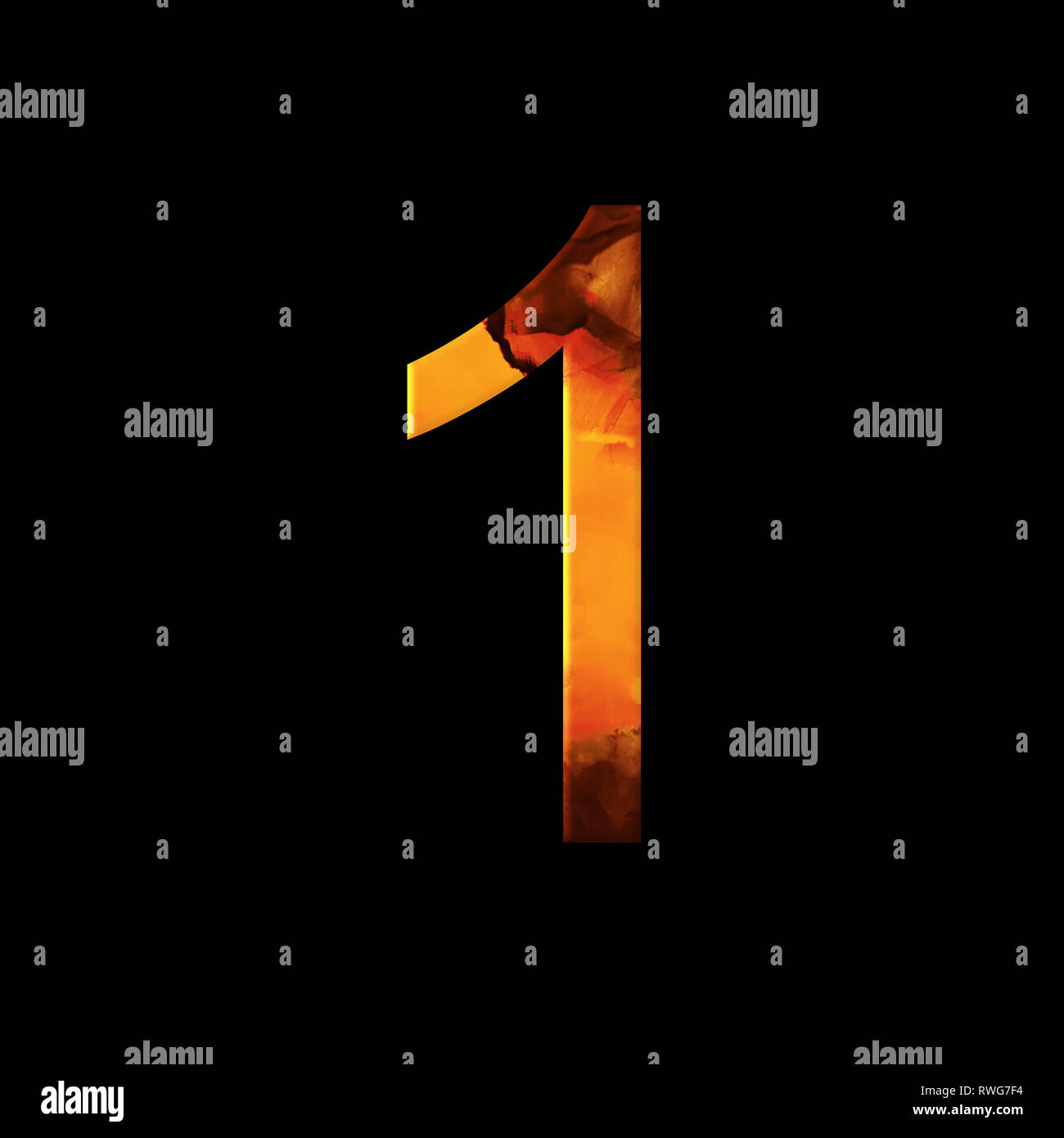 illustration painted orange watercolor, elements design, number 1 Stock ...