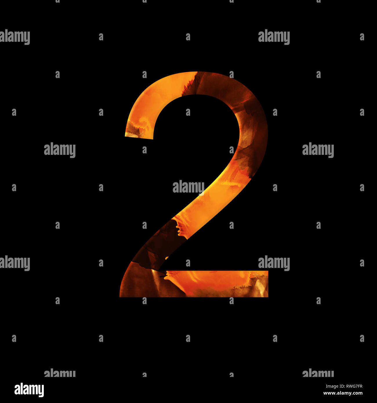 illustration painted orange watercolor, elements design, number 2 Stock ...