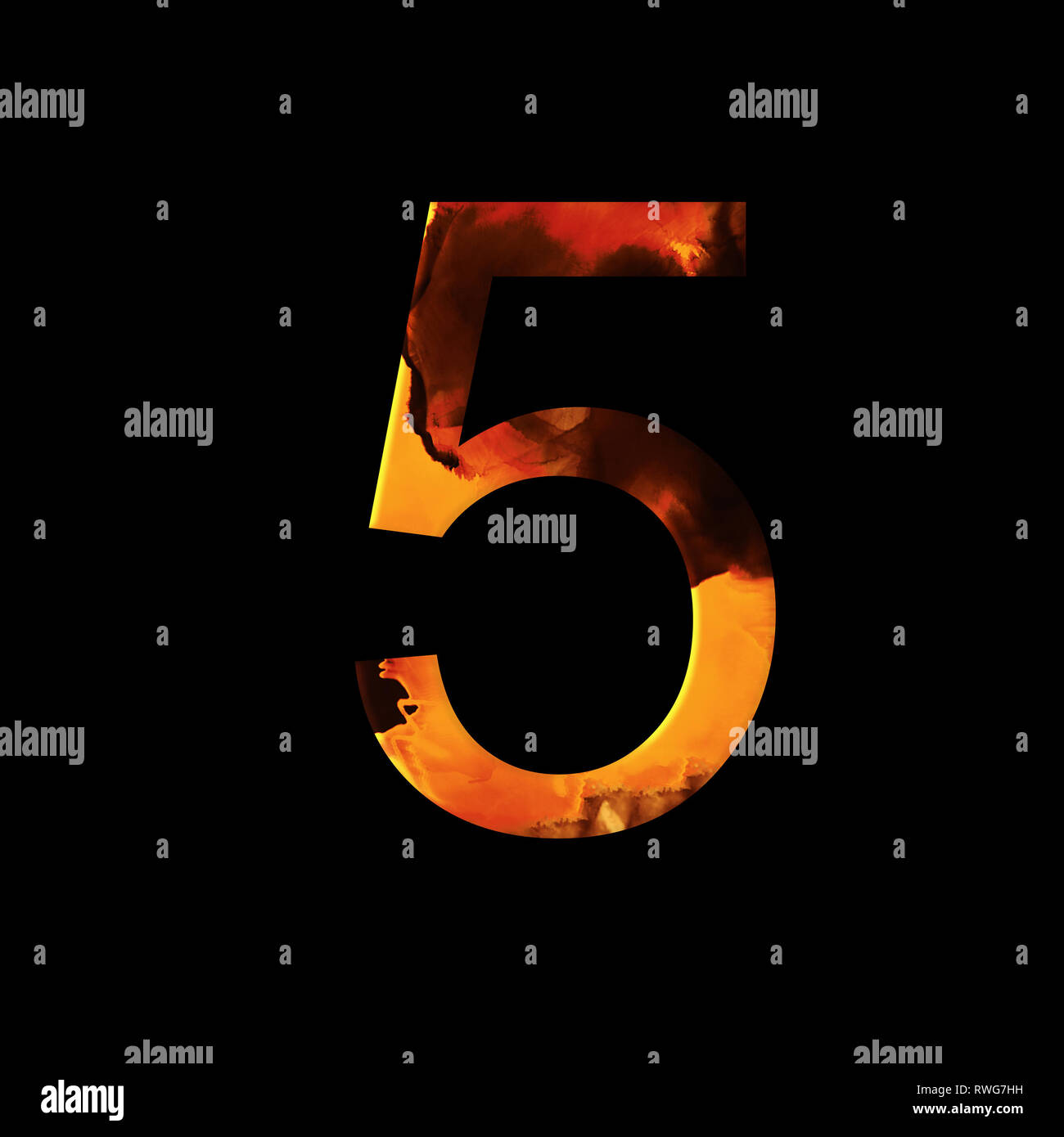 illustration painted orange watercolor, elements design, number 5 Stock ...