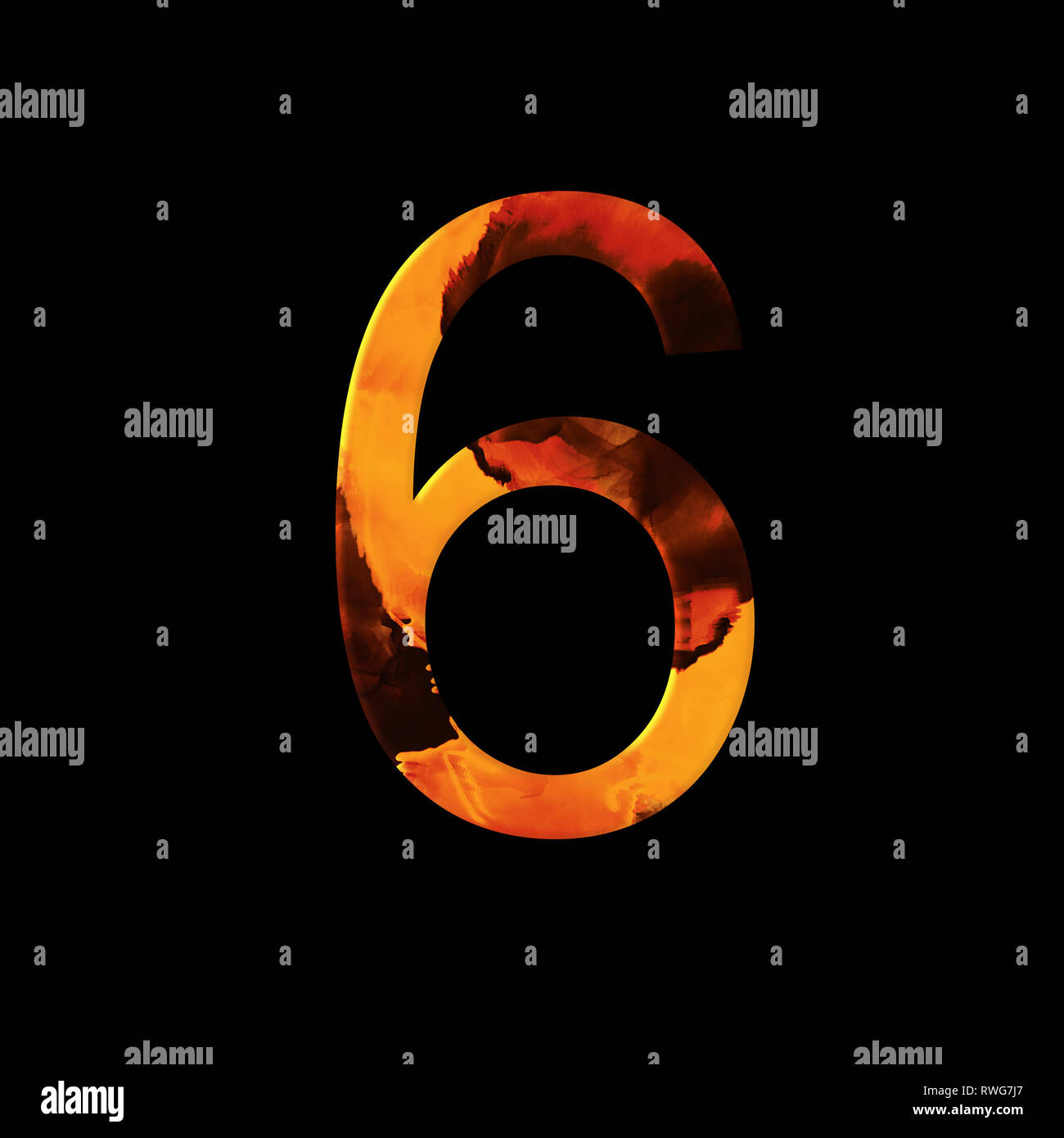 illustration painted orange watercolor, elements design, number 6 Stock ...
