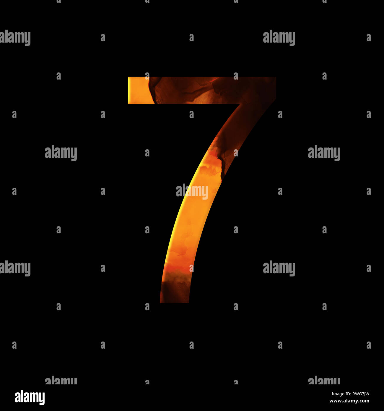 illustration painted orange watercolor, elements design, number 7 Stock ...