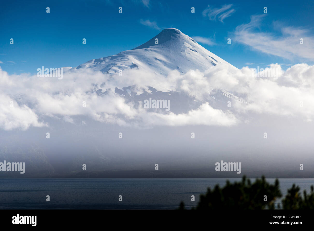 LAKES REGION, CHILE - DECEMBER 2017: A view of the still-active Osorno ...