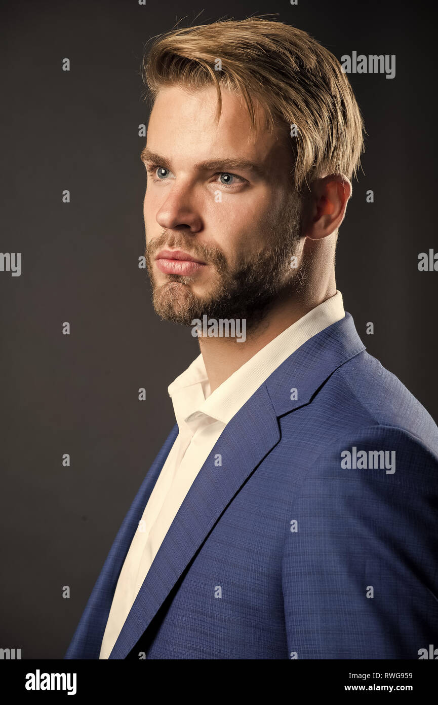 Fashion style for men. Man in formal wear. Confident businessman. Face ...
