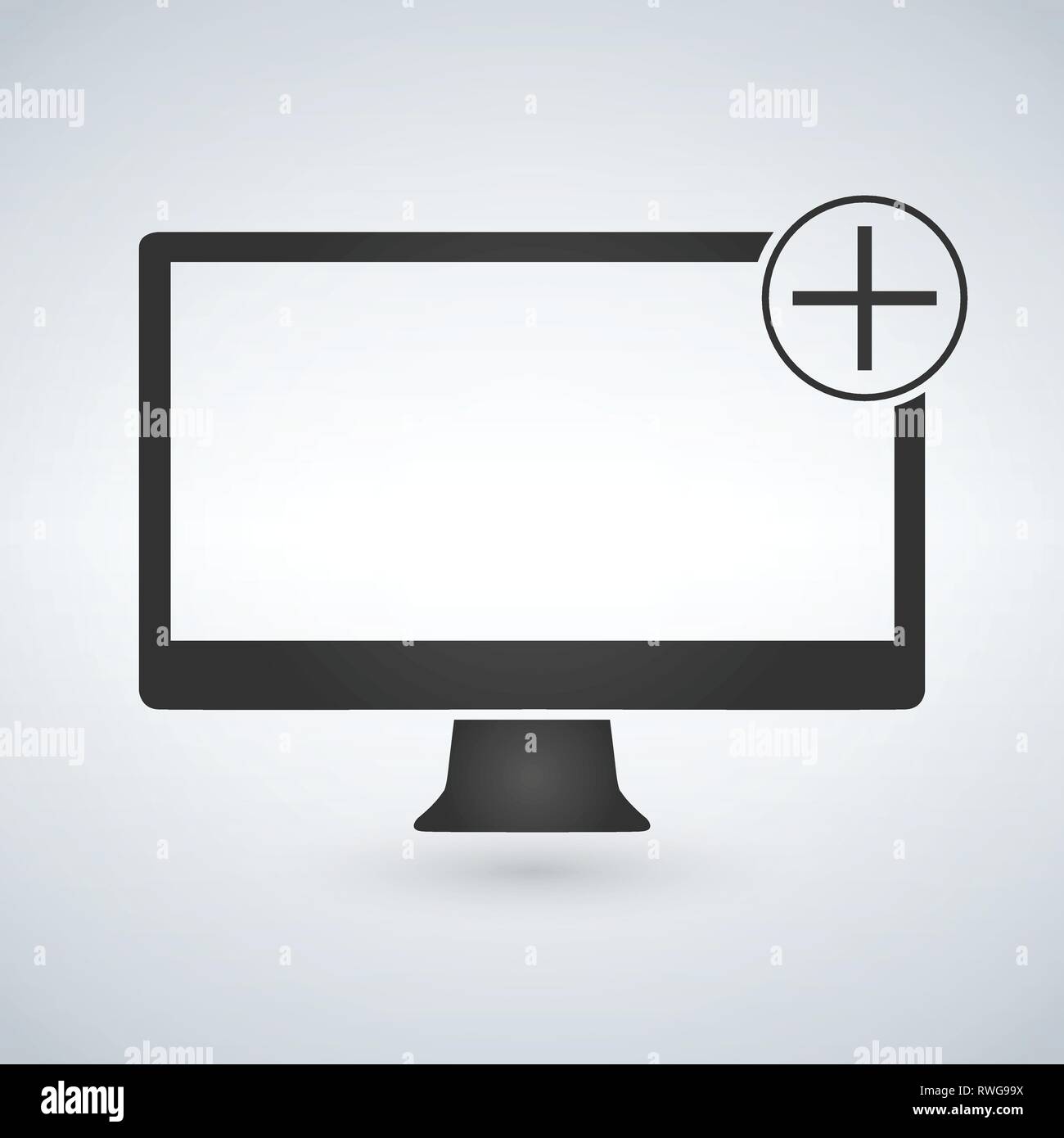 Computer monitor with add plus button. Vector illustration isolated on ...