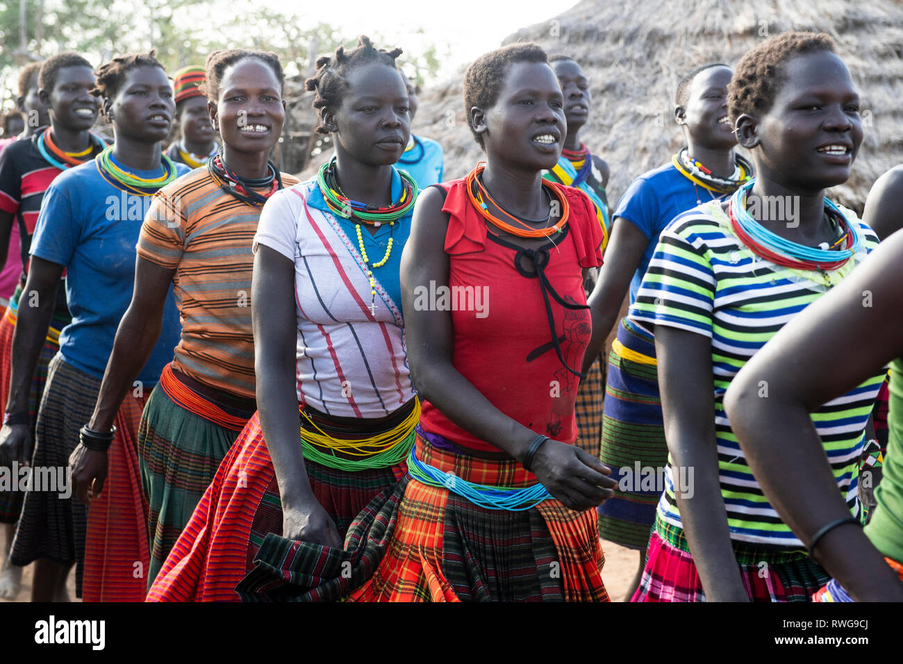 Traditional Karamojong dancing in a village, northern Uganda Stock ...