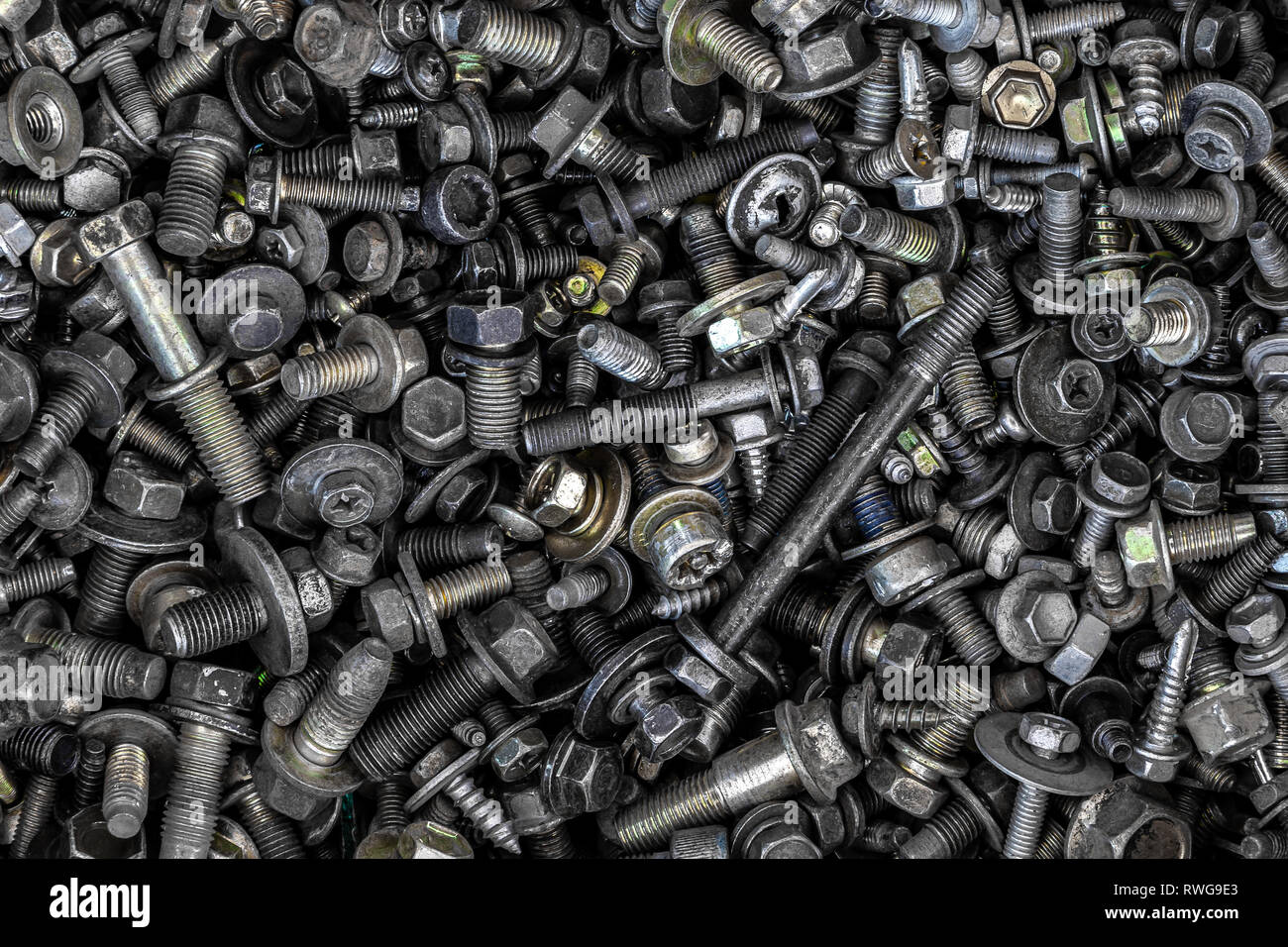 Flat Lay metal fasteners: vinitics, screws, nuts, nails ...