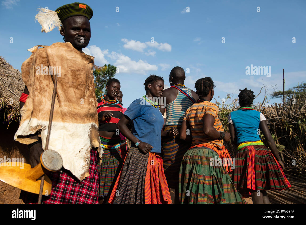 Traditional Karamojong dancing in a village, northern Uganda Stock ...