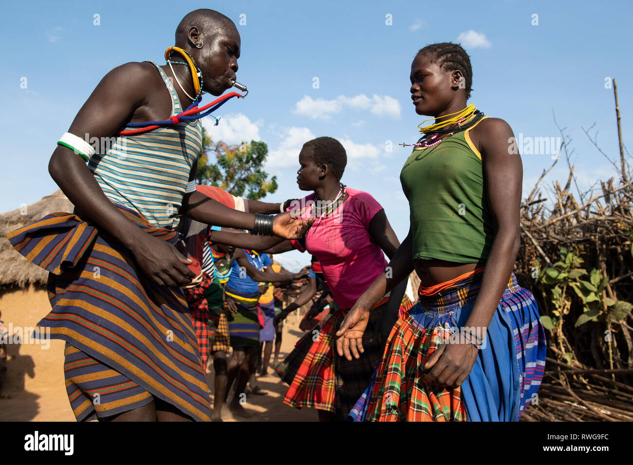 Traditional Karamojong dancing in a village, northern Uganda Stock ...