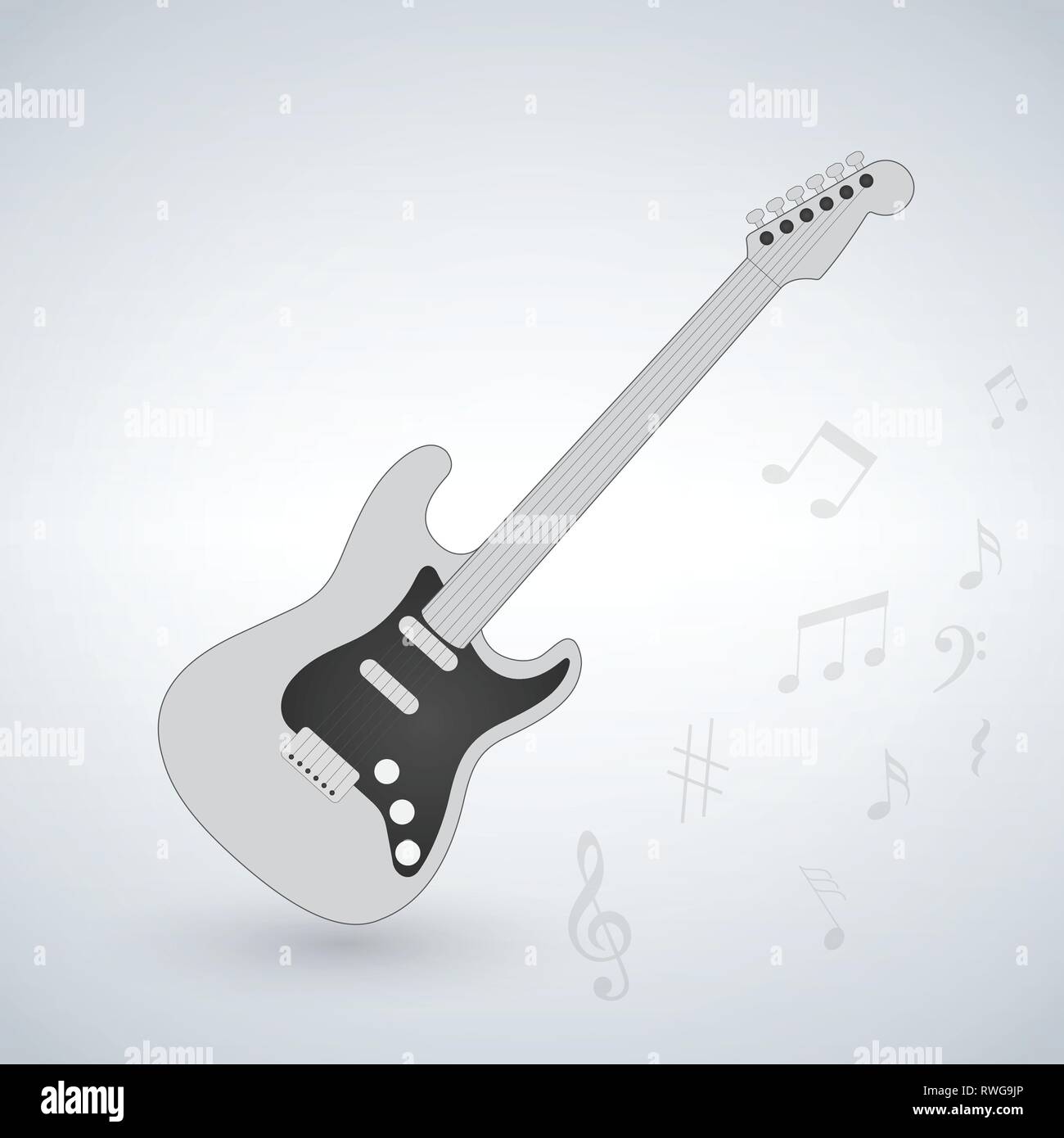 Electric guitar with music notes on the background. vector illustration ...