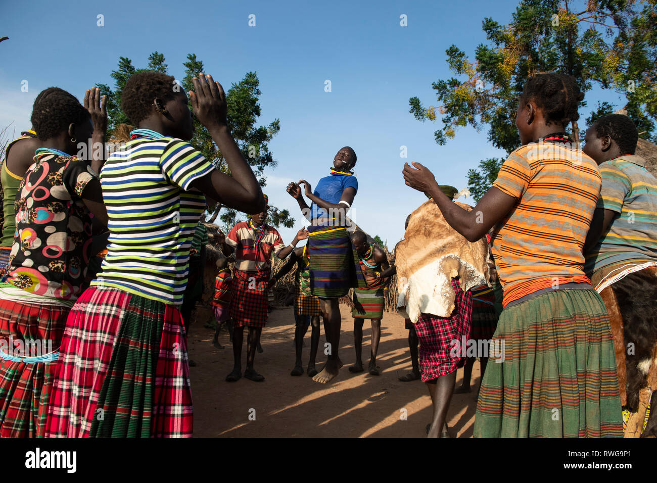 Traditional Karamojong dancing in a village, northern Uganda Stock ...