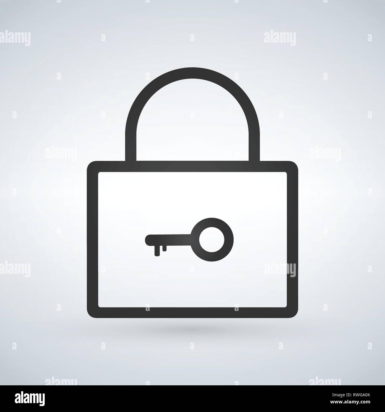 Linear lock with key flat vector icon isolated on modern background ...