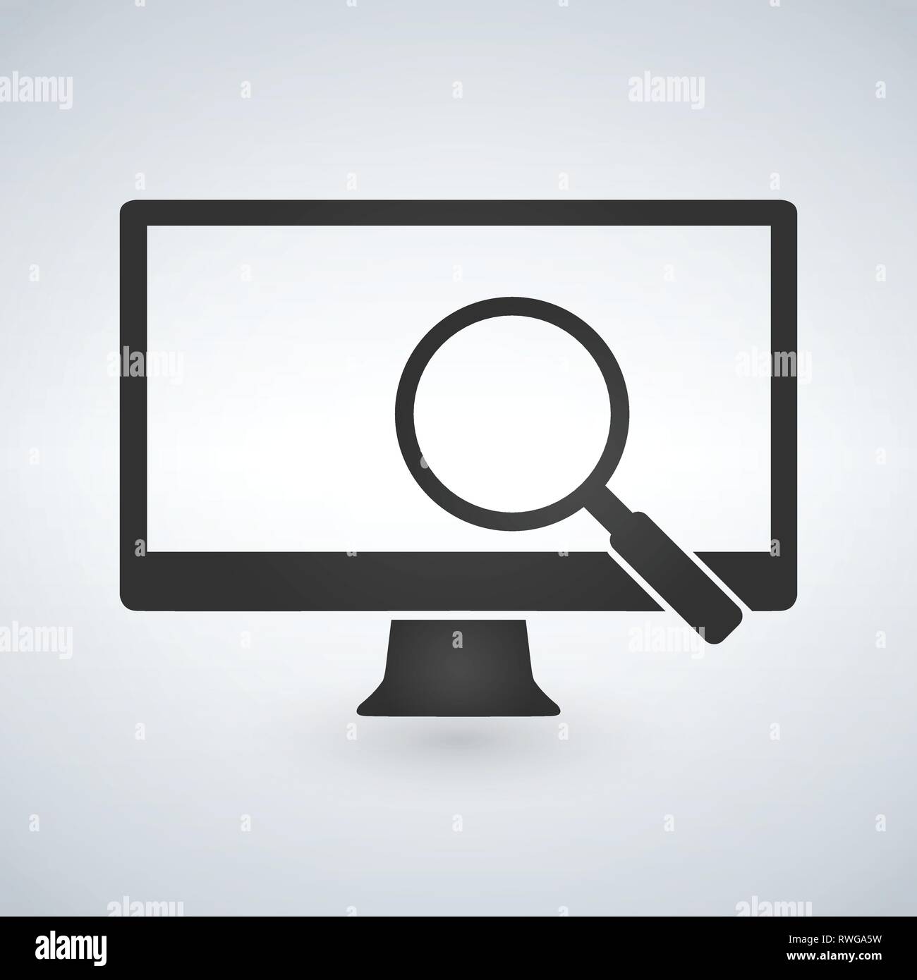 computer monitor and magnifying glass icon. Vector illustration ...