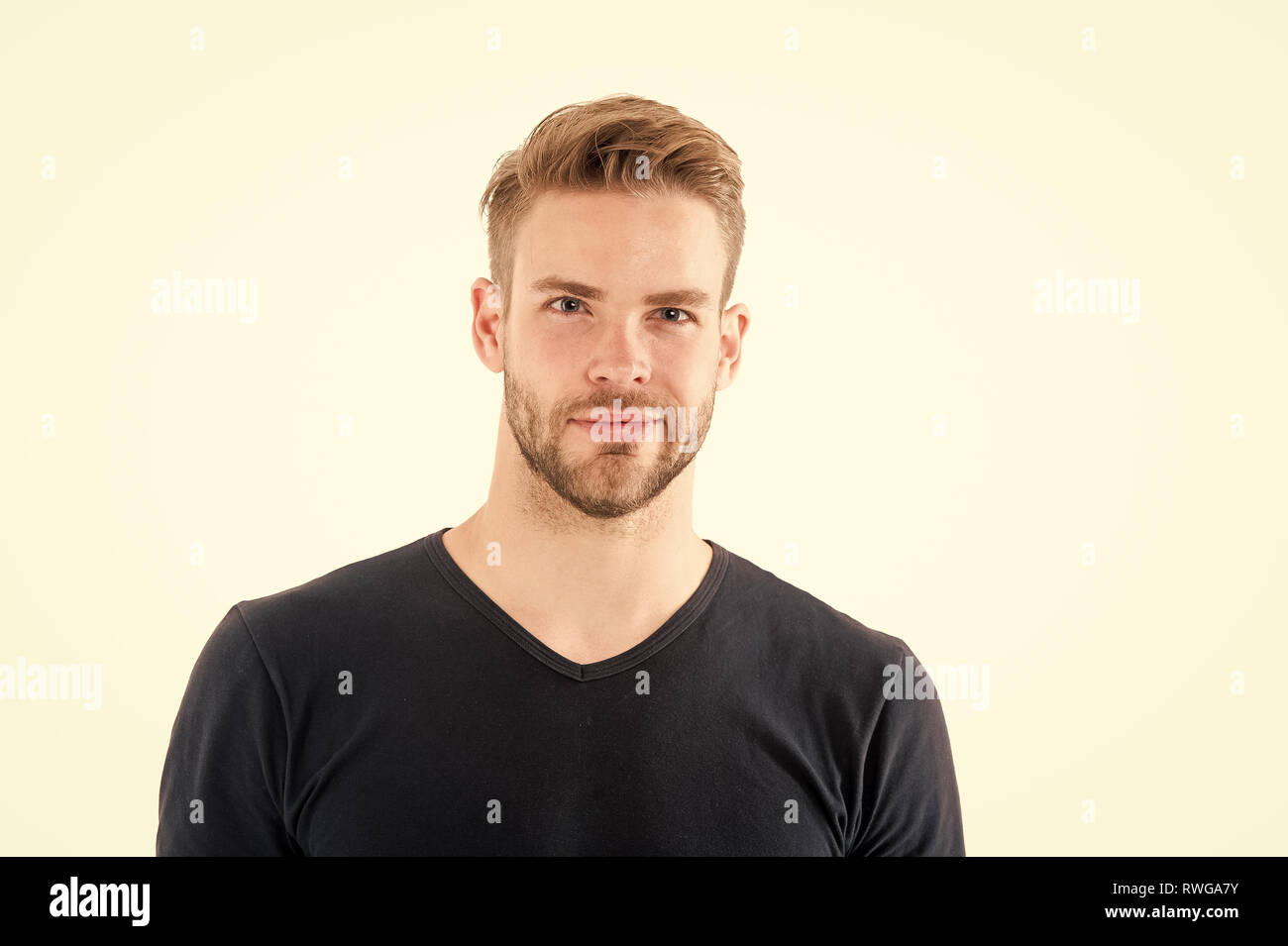 Confident in his perfectness. Man with bristle smiling face isolated ...