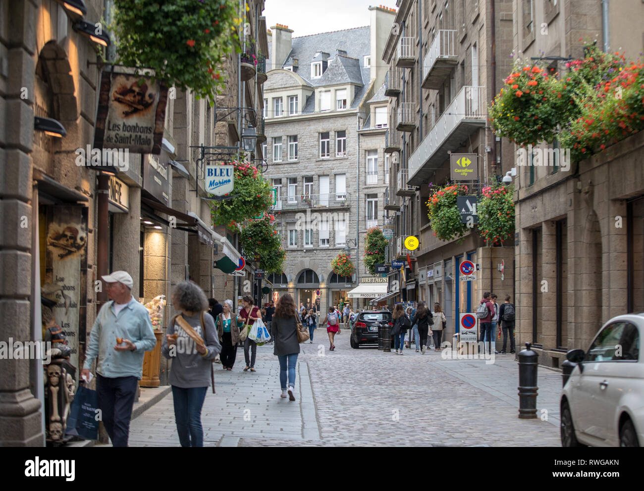 Saint-Malo, France - September 14, 2018: People at the old town of ...